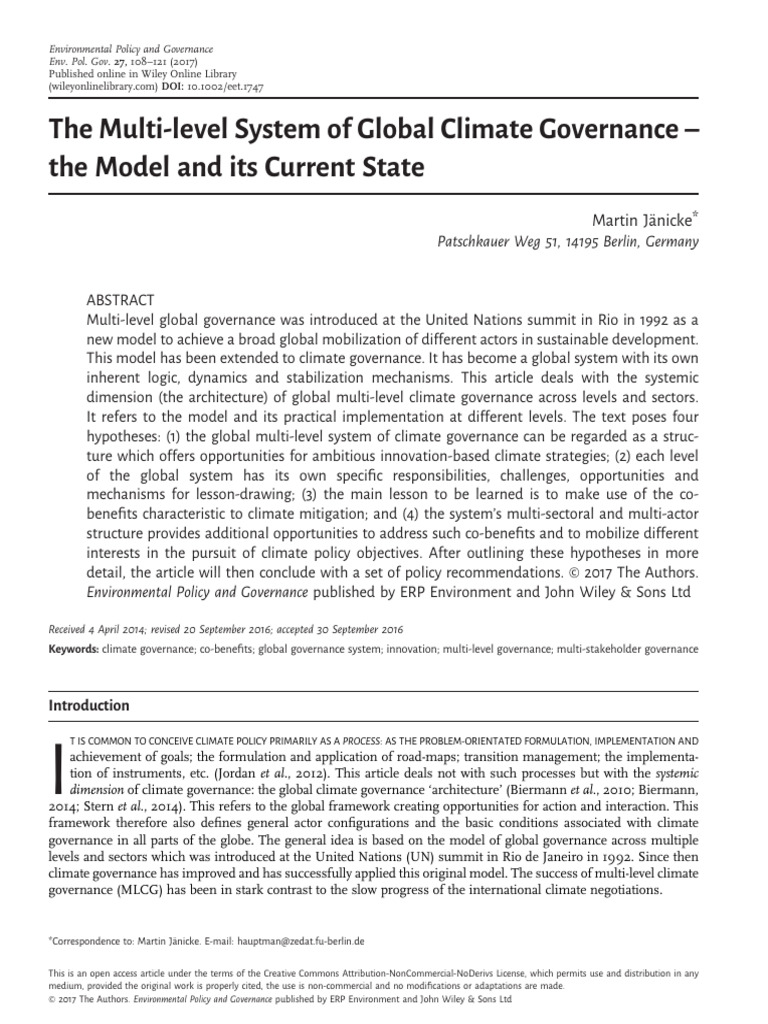 Env Pol Gov - 2017 - Jänicke - The Multi Level System of Global Climate ...