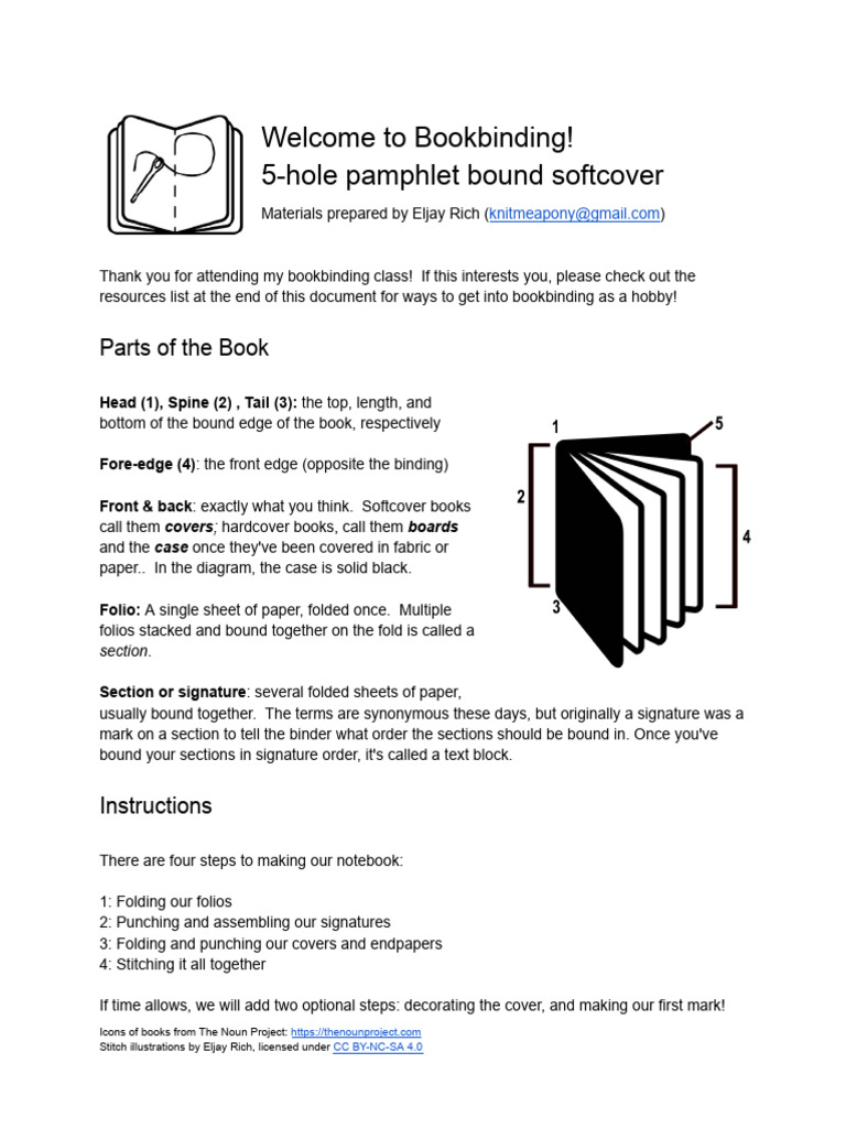 Pamphlet Stitch Bookbinding Class Handout | PDF | Bookbinding | Books