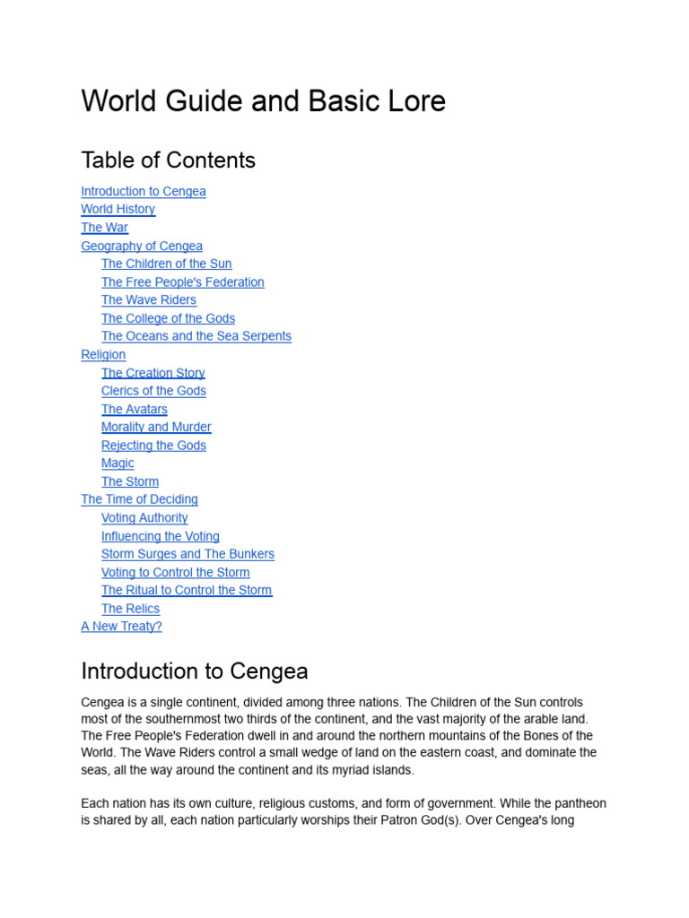 World Guide and Basic Lore | PDF | Deities | Sea