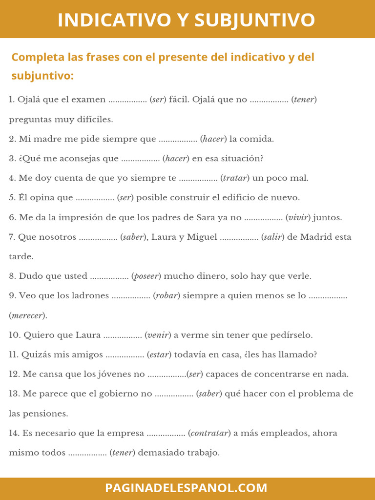 Ejercicios de Indicativo y Subjuntivo | PDF