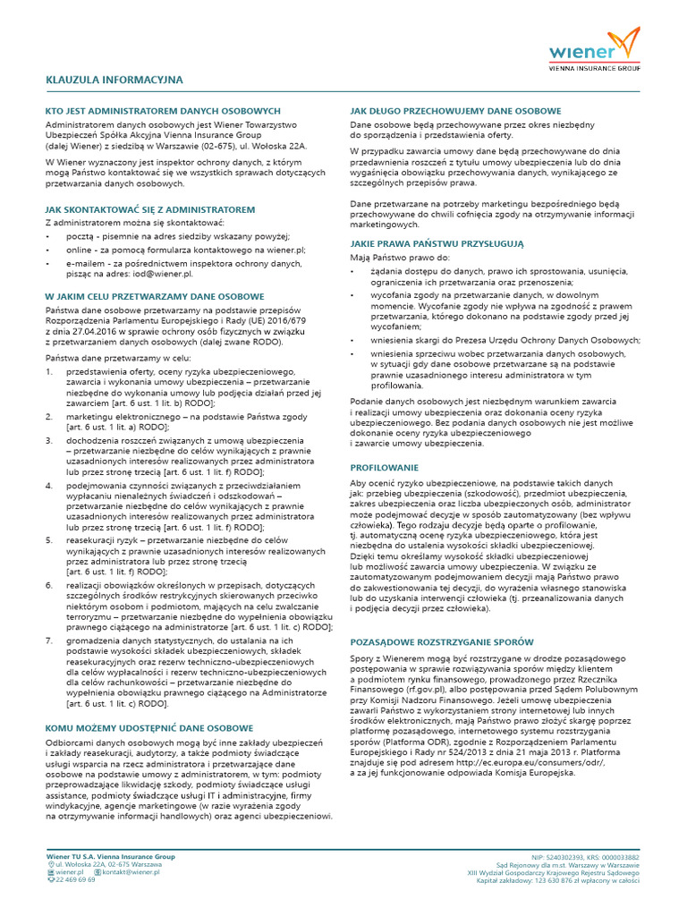 Klauzula Informacyjna Wiener | PDF