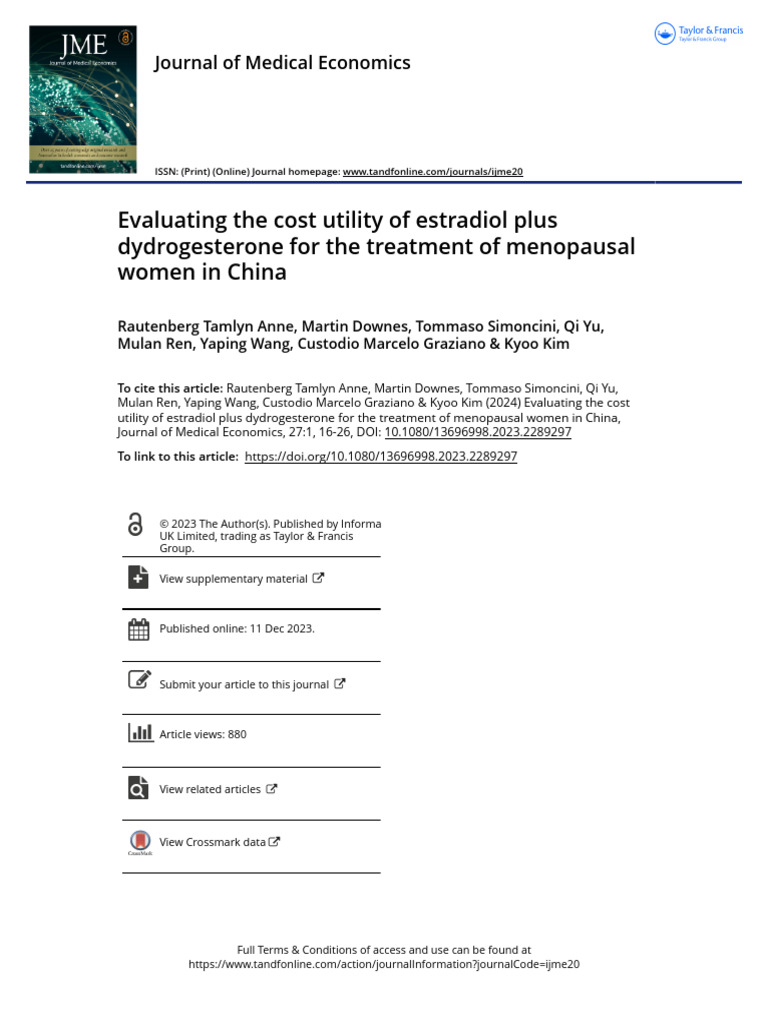 Evaluating The Cost Utility of Estradiol Plus Dydrogesterone For The ...