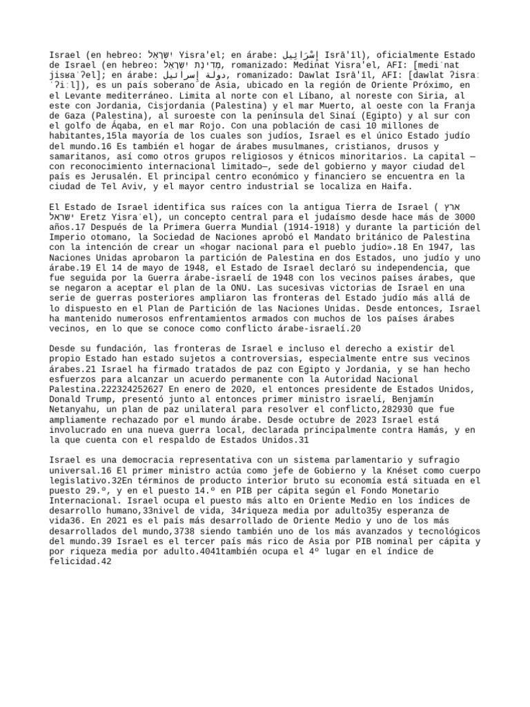 Israel: Historia y Desarrollo Actual | PDF | Israel | Política mundial