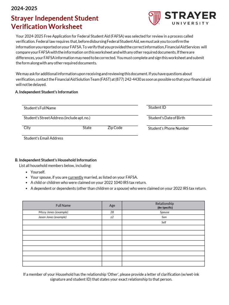 24-25 Independent Verification Worksheet | PDF | Internal Revenue ...