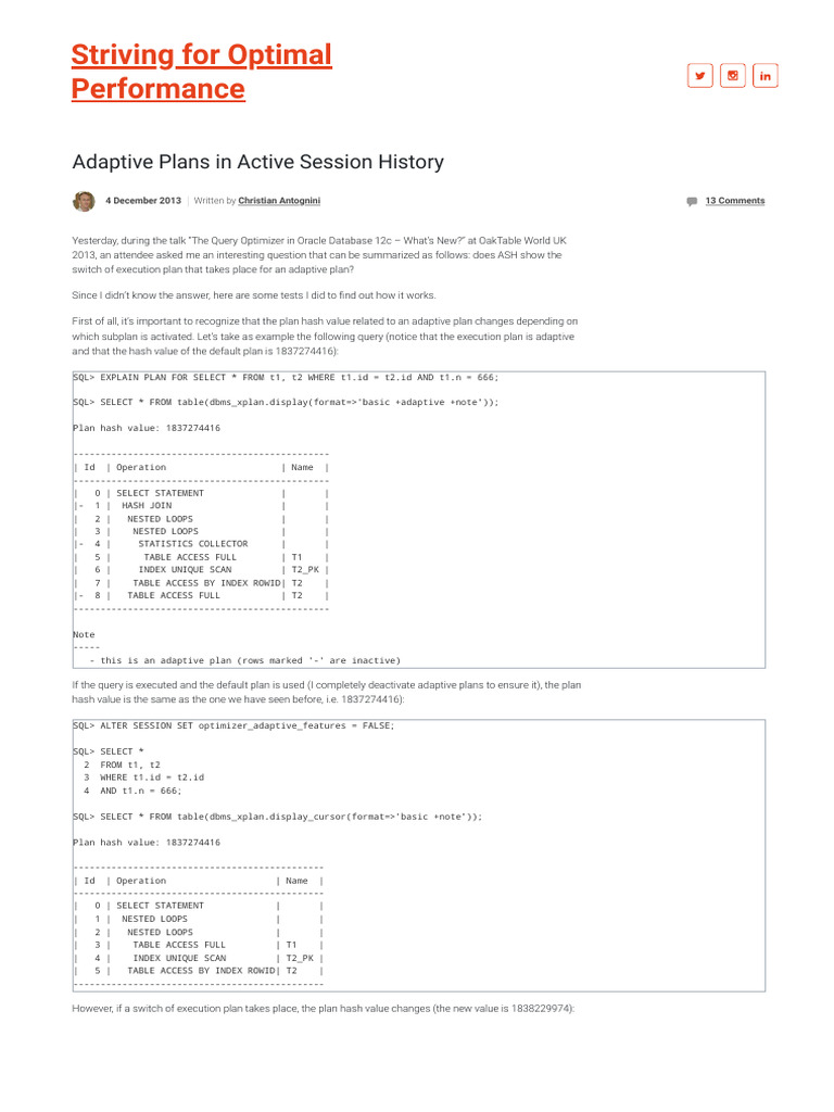Adaptive Plans in Active Session History - Striving For Optimal | PDF | Database Index | Statistics