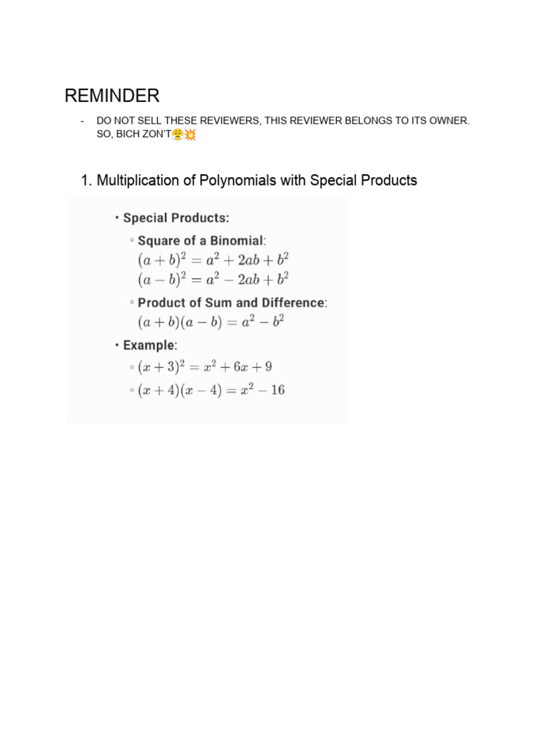 Math 8 Q1 Reviewer | PDF
