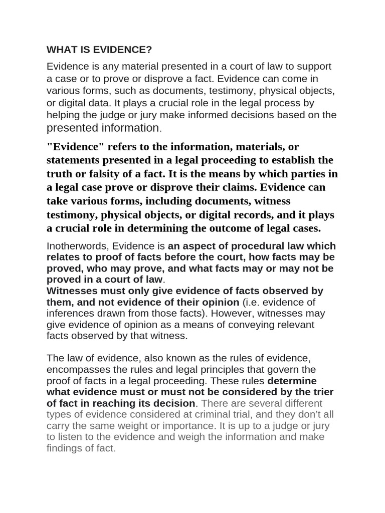 Evidence Notes 2024 | PDF | Evidence (Law) | Relevance (Law)