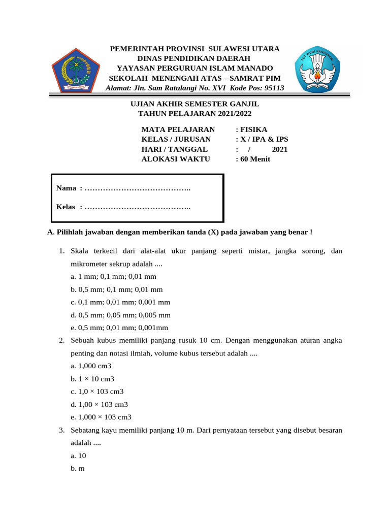 Soal Uts Fisika Kls X | PDF | Sains & Matematika