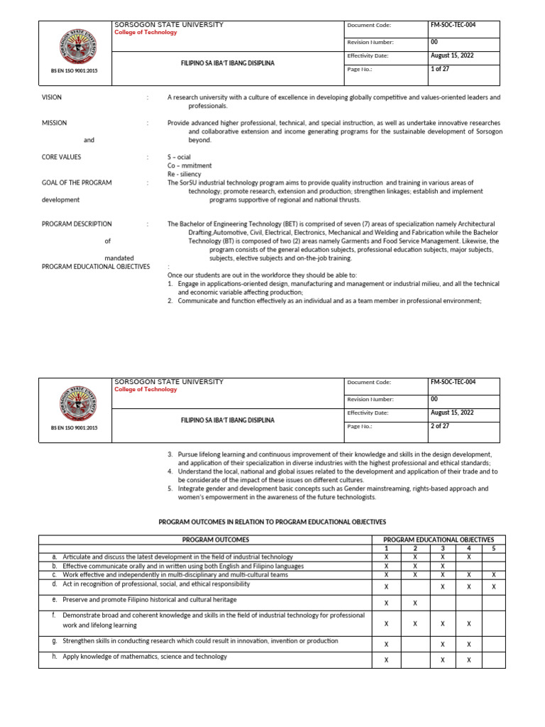 FILDIS ISO Syllabus | PDF | Knowledge | Science