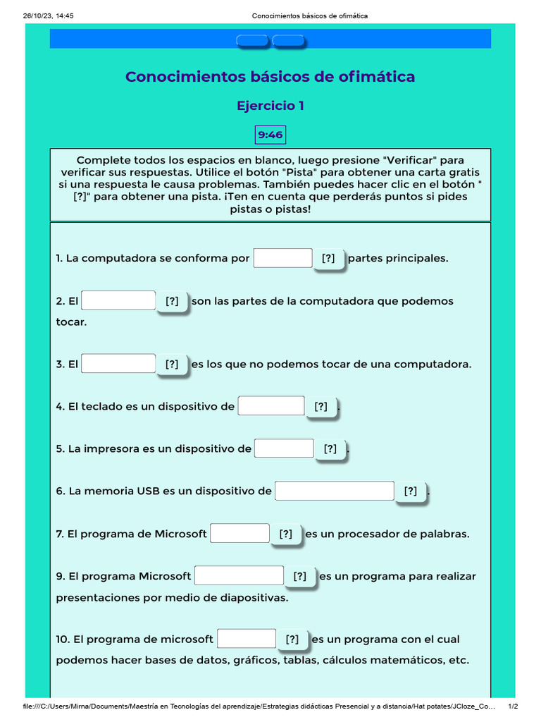 JCloze - Conocimientos Básicos de Ofimática | PDF