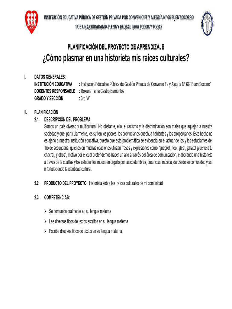 Proyecto Historieta-3ro | PDF | Aprendizaje | Evaluación