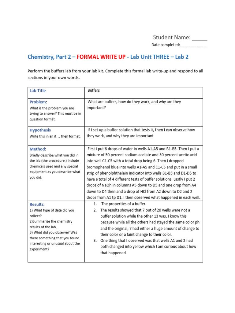 Adam Koh ChemPt2-Unit3 Lab#2 Buffers | PDF | Buffer Solution | Ph