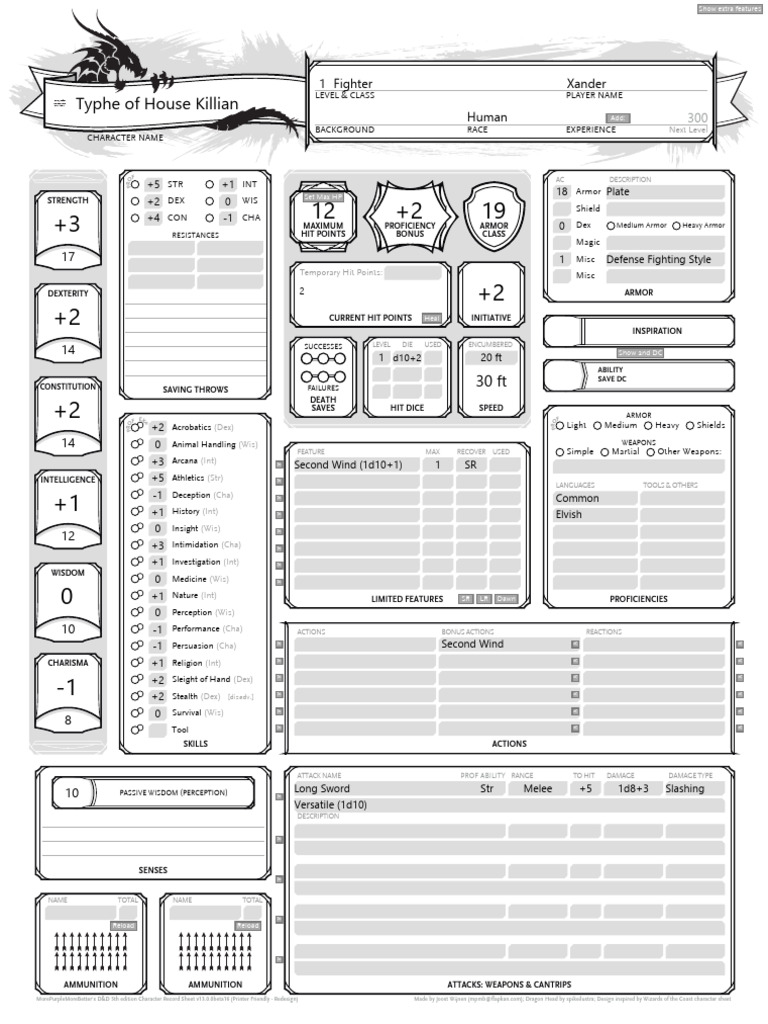 Typhe Killian Fighter5e | PDF | Dungeons & Dragons | Role Playing Games