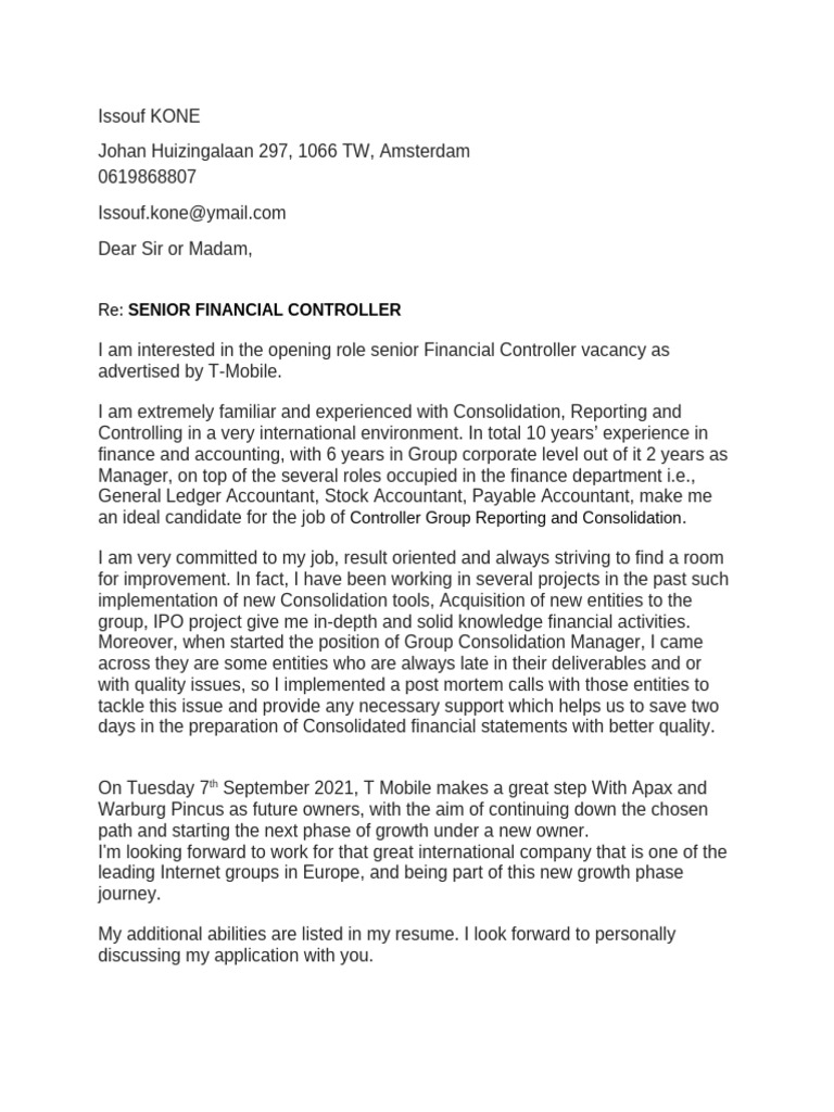 Senior Financial Controller T Mobile | PDF