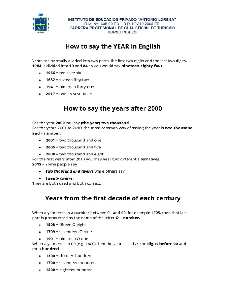 Saying Years in English | PDF | Anno Domini | Common Era