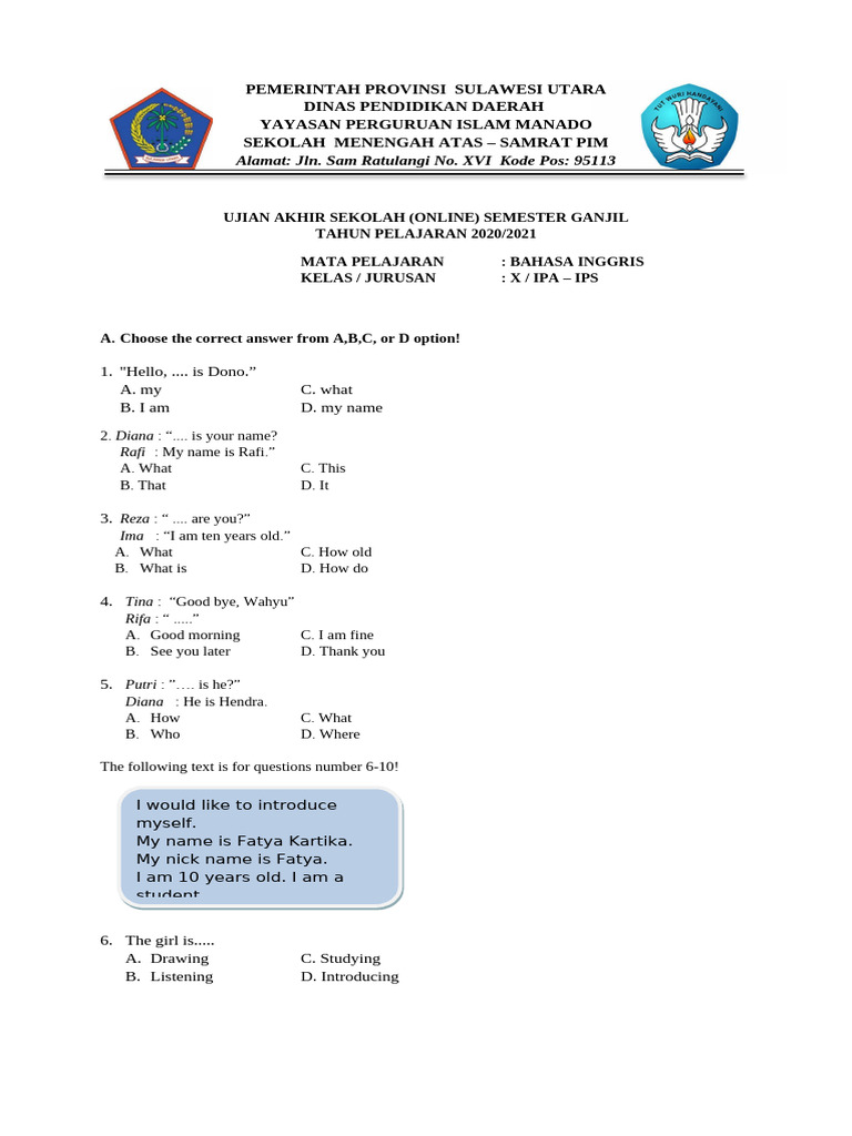 Soal B.inggris KLS X | PDF | Language Arts & Discipline