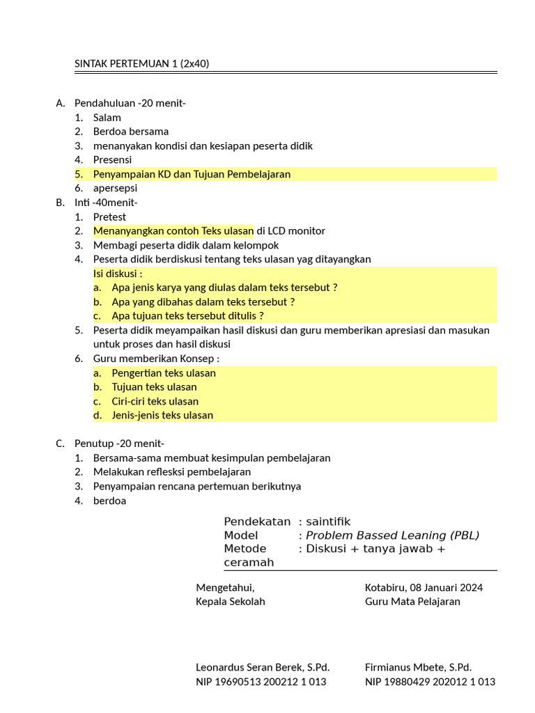 Sintak Pertemuan 1 Teks Ulasan | PDF | Karier & Perkembangan