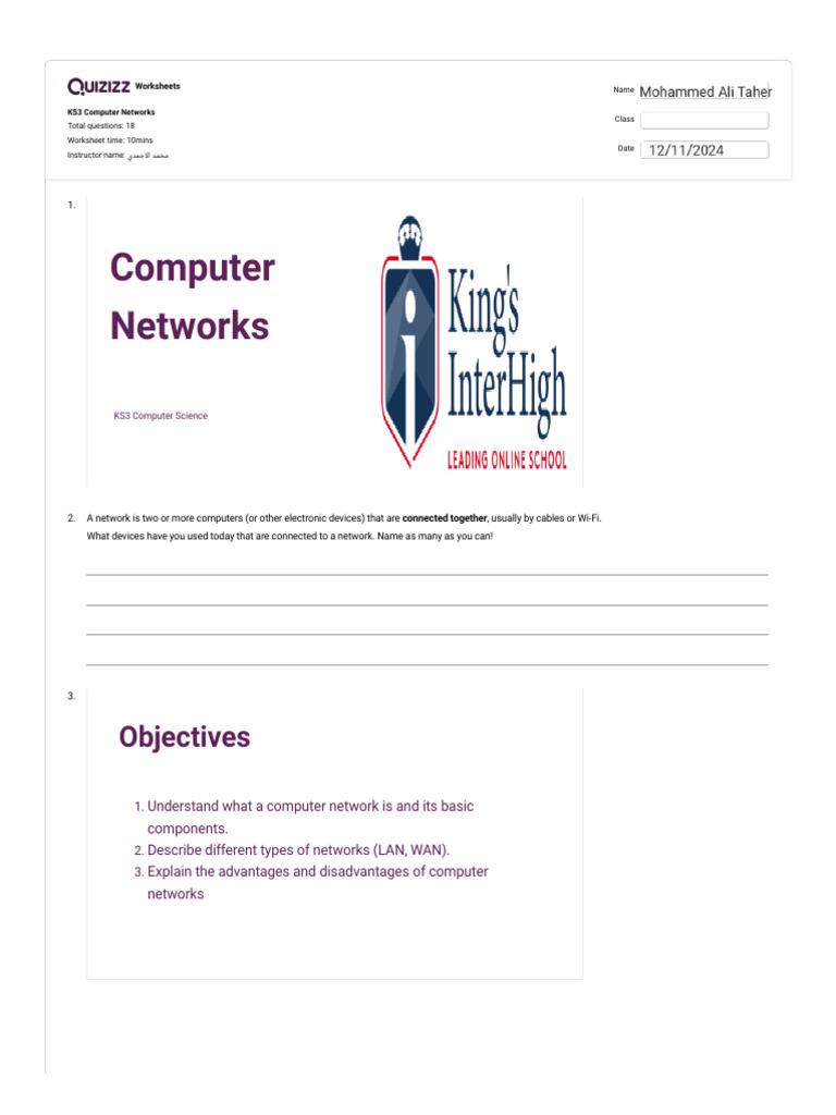 KS3 Computer Networks - QuizizzPDF - 241120 - 072256 - 241120 - 072435 ...