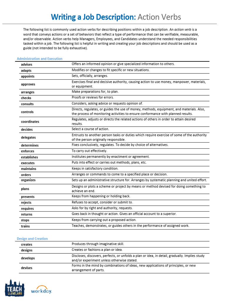 Job Description Action Verbs | PDF | Information | Mail