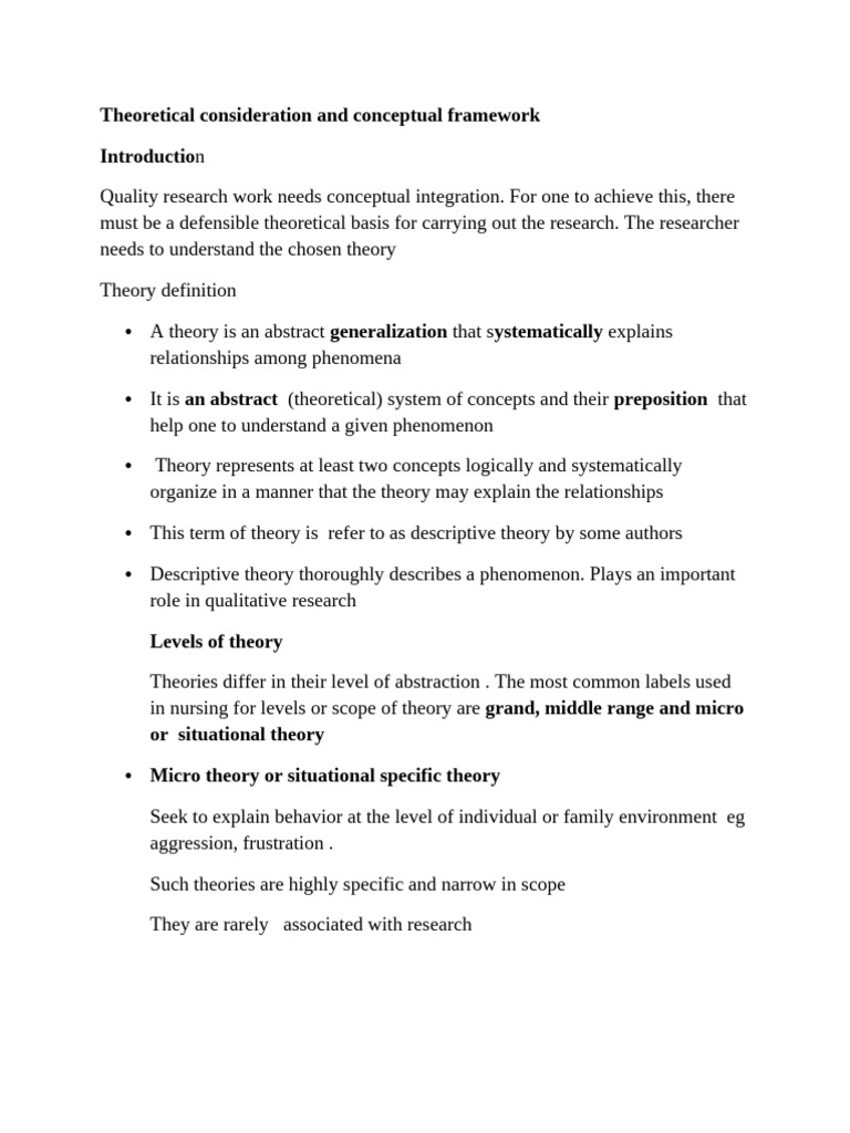 Theoretical Consideration and Conceptual Framework | PDF | Theory | Concept