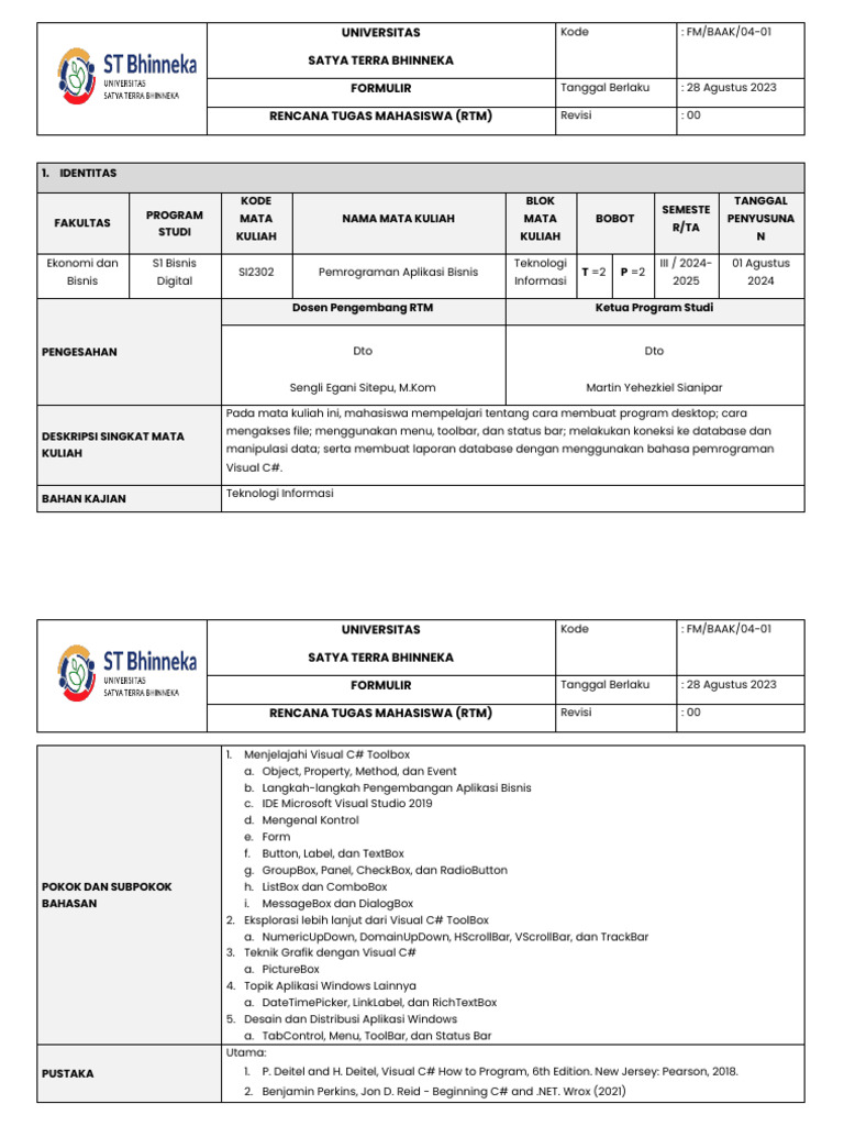 Rencana Tugas Mahasiswa (RTM) | PDF