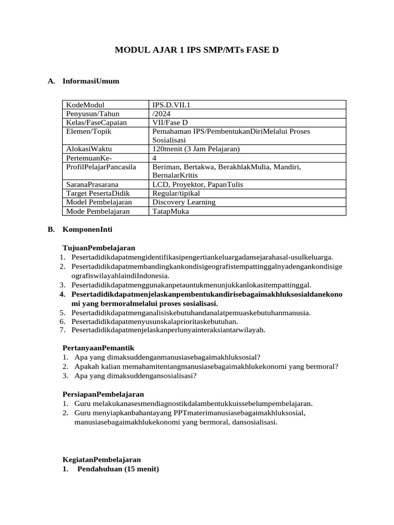 Ips SMP Kelas Vii - Modul Ajar 1.4 (Bab 1) | PDF | Sains & Matematika