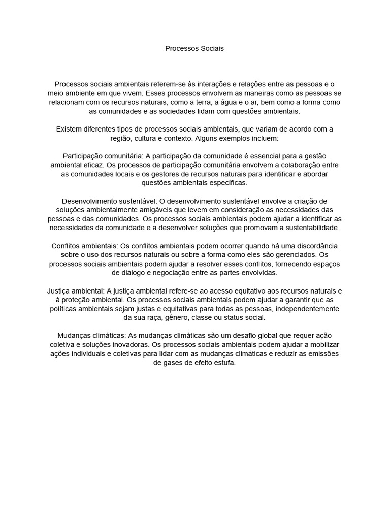Processos Sociais | PDF | Ciências e Matemática | Estilo de vida