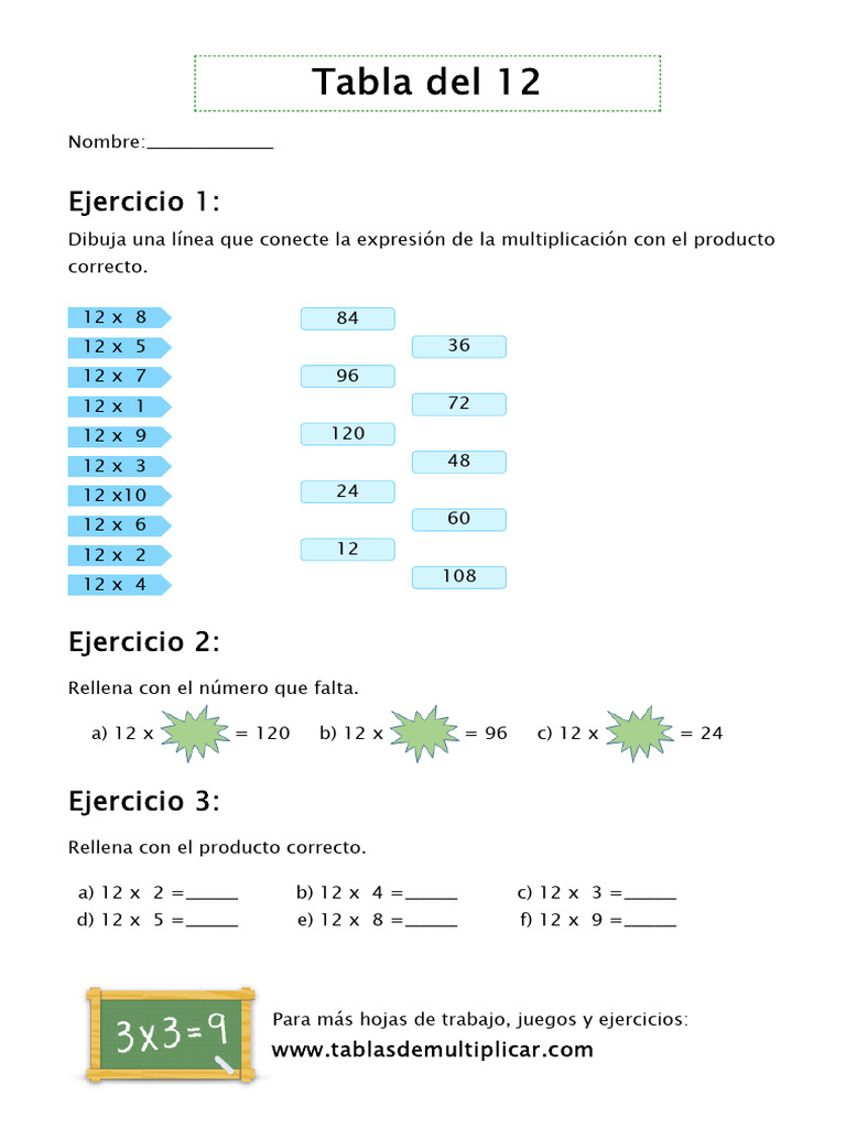 Ejercicios de Multiplicación por 12 | PDF
