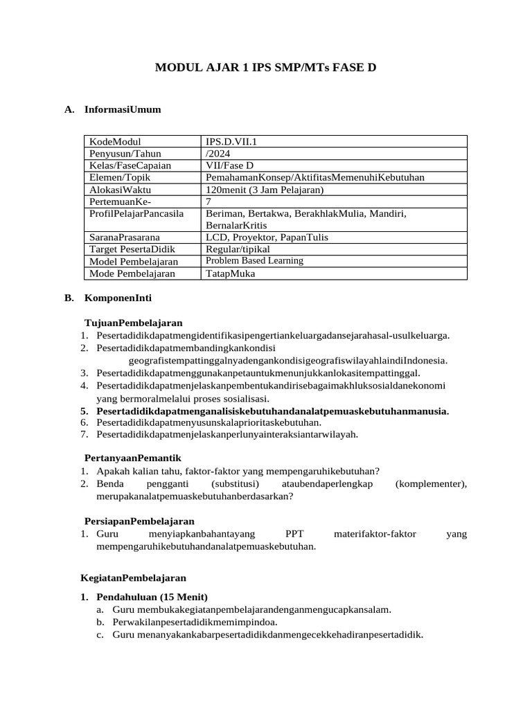 Ips SMP Kelas Vii - Modul Ajar 1.7 (Bab 1) | PDF | Bisnis