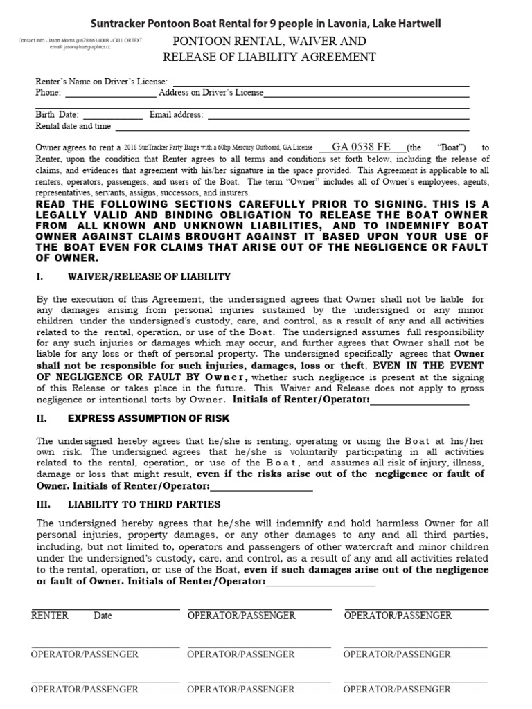 Boat Rental Agreement | PDF | Legal Liability | Indemnity