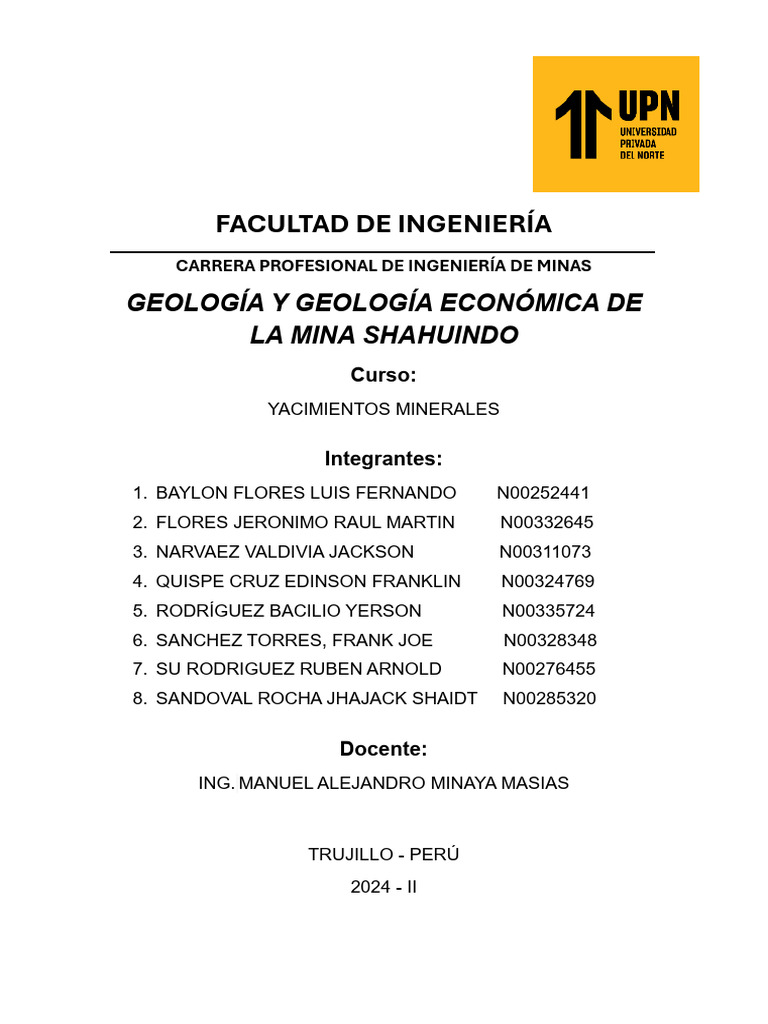 Geología Económica de la Mina Shahuindo | PDF | Minerales | Oro