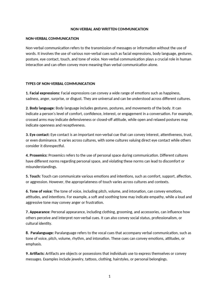 Non-Verbal vs. Written Communication Guide | PDF | Nonverbal ...