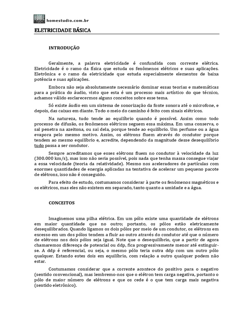 Eletricidade Básica Pdf Corrente Elétrica Capacitor