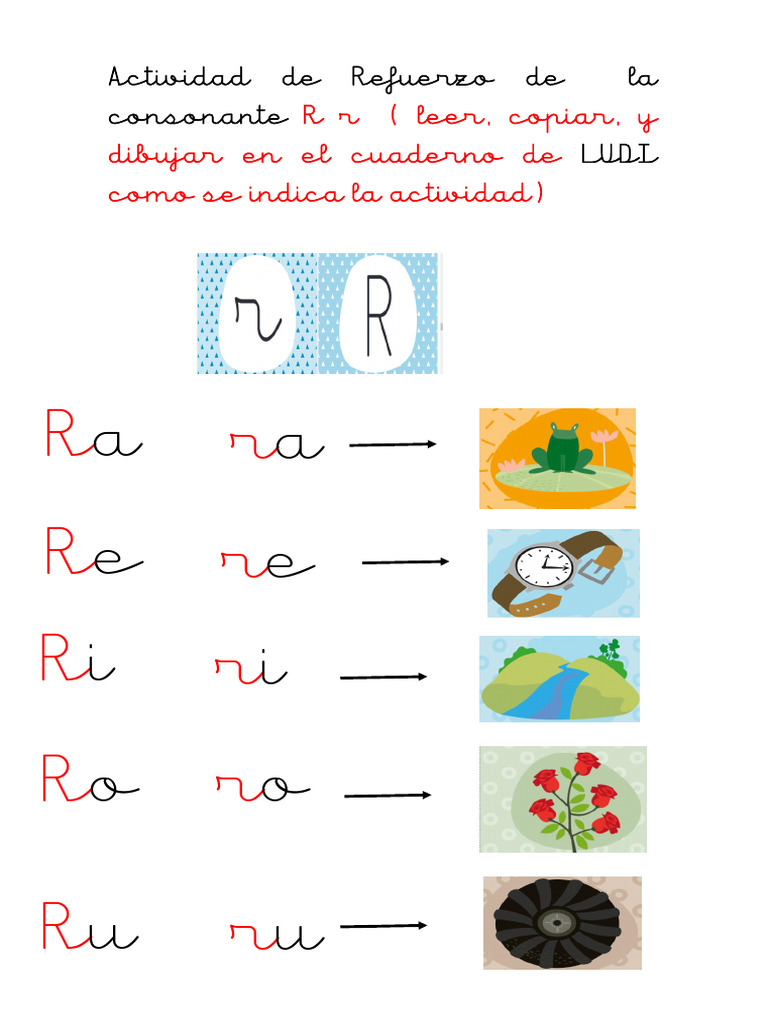 Actividad de Refuerzo de La Consonante R R | PDF | Artes del Lenguaje y ...