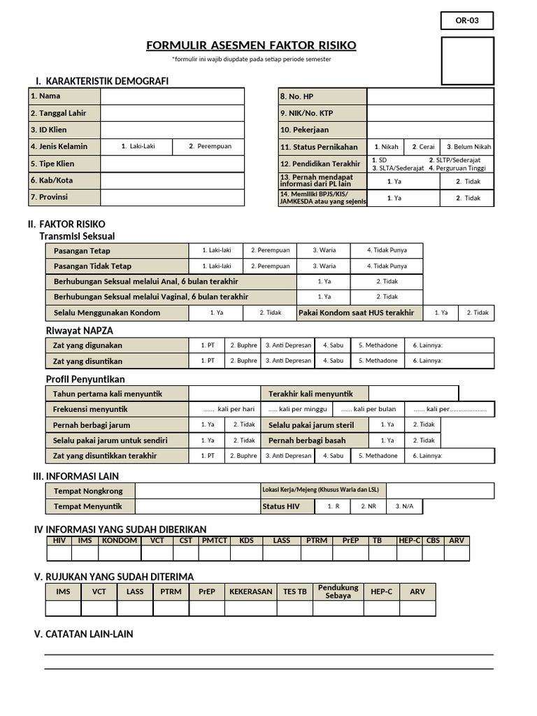 Formulir Assesmen Faktor Risiko (OR-03) | PDF