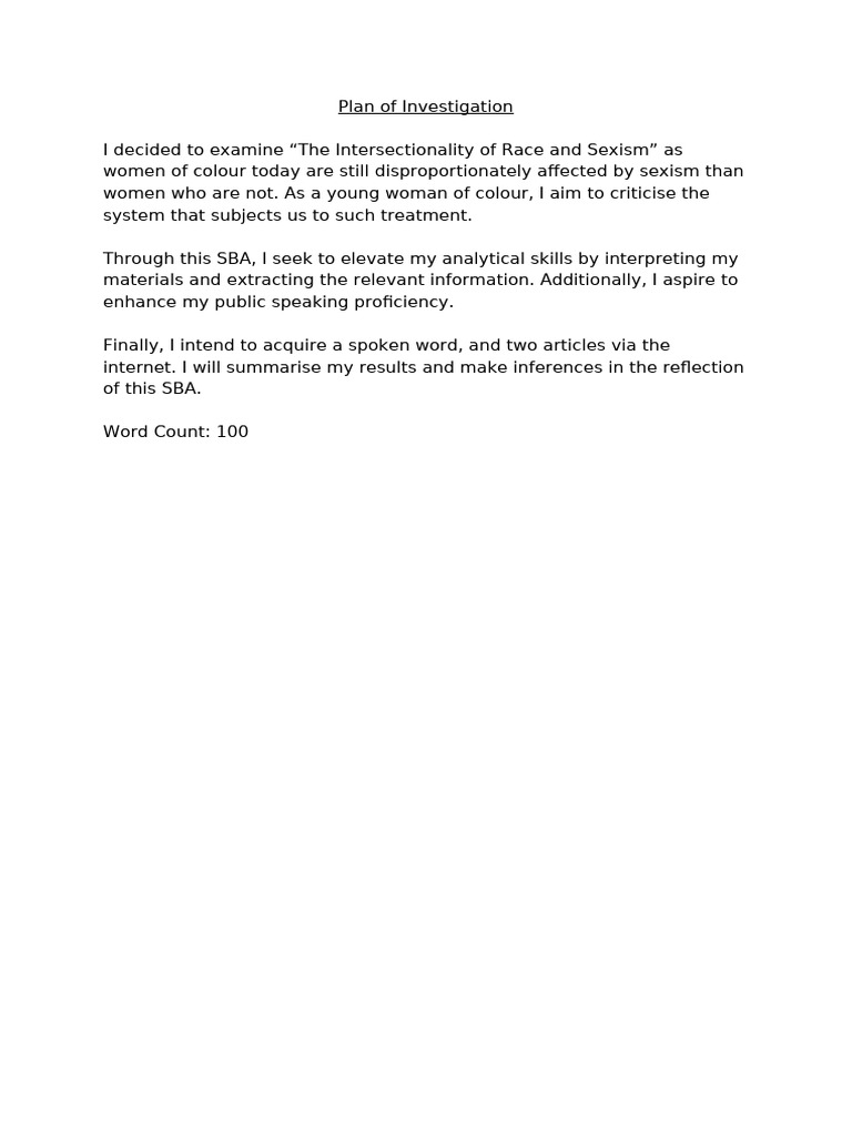 Plan of Investigation | PDF