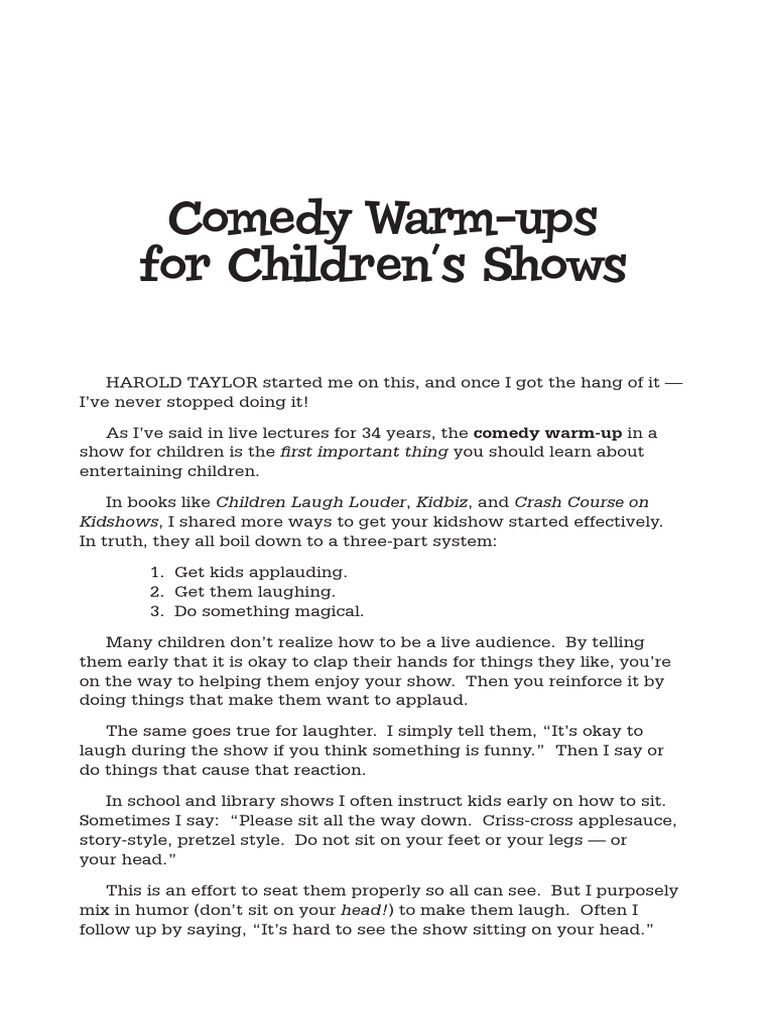 Comedy Warm Ups For Children Shows - David Ginn | PDF | Laughter