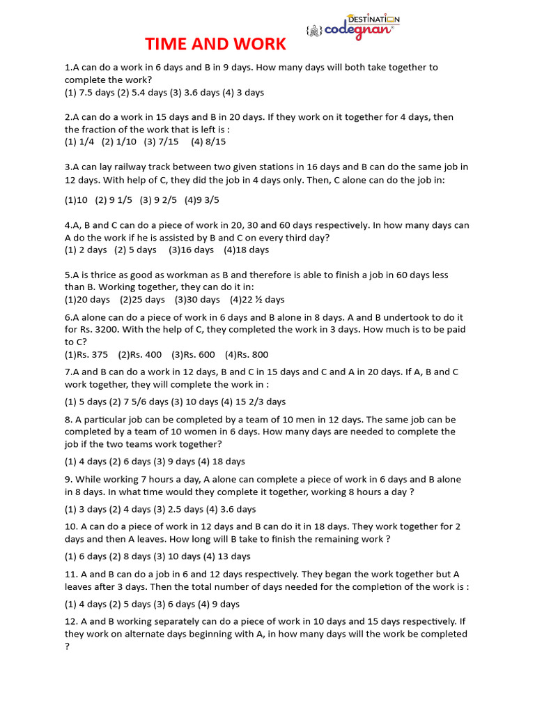 Time and Work Problem Solutions | PDF | Language Arts & Discipline ...