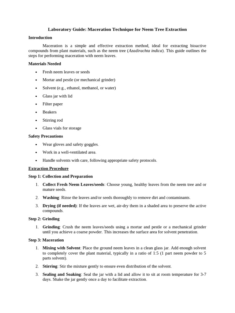 Laboratory Guide Extraction of Neem Leaves and Seeds | PDF | Filtration ...
