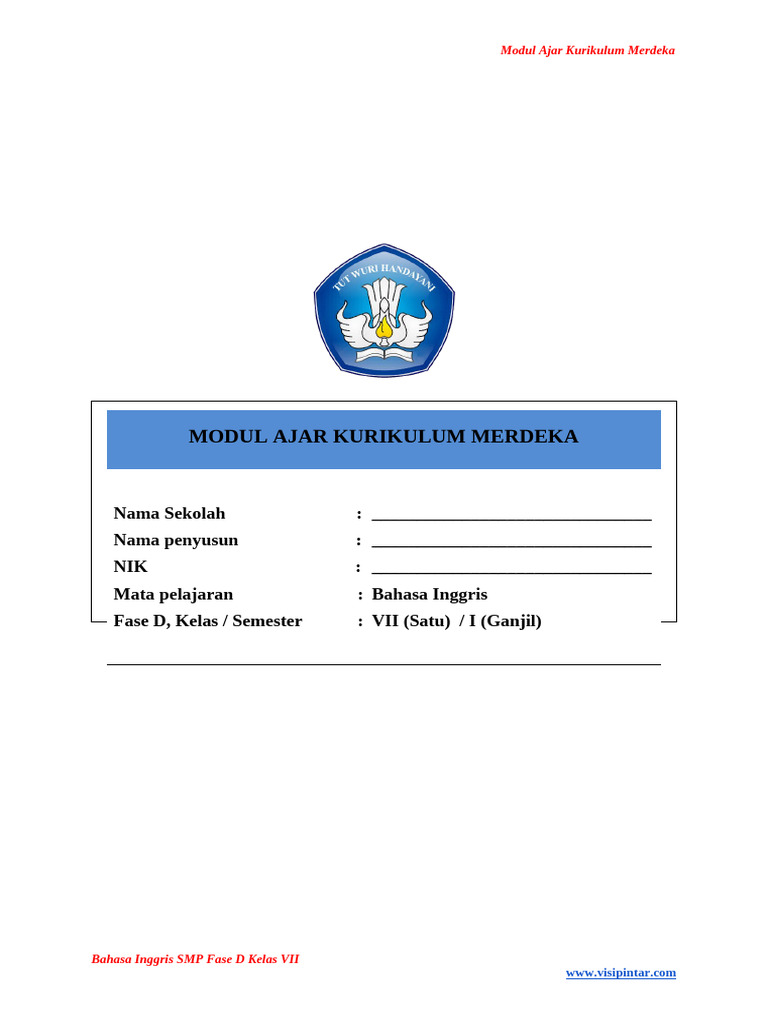 Modul Ajar Bahasa Inggris SMP Kelas 7 Kurmer | PDF