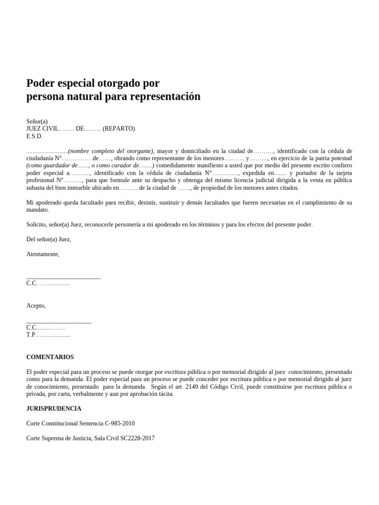 Poder Especial Otorgado Por Persona Natural para Representación | PDF