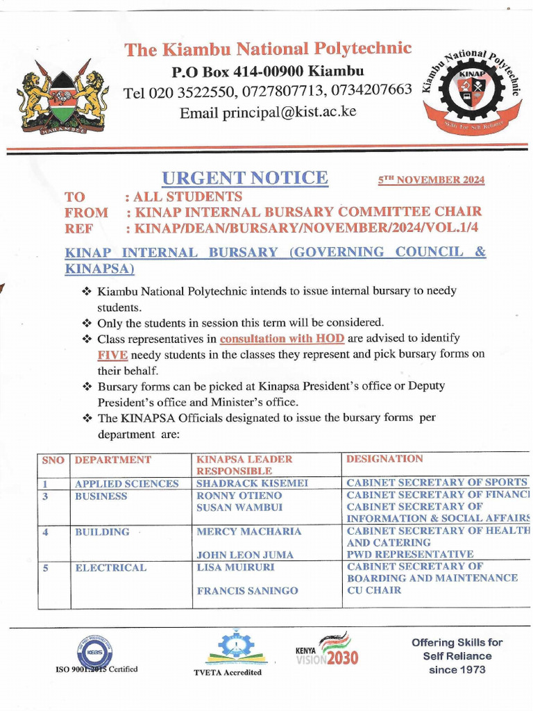 Kinap Internal Bursary November 2024 | PDF