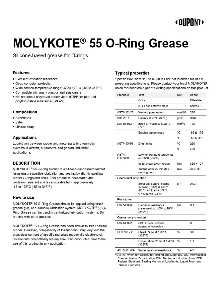 MOLYKOTE 55 O-Ring Grease 71-0274I-01 | PDF | Materials | Chemical ...
