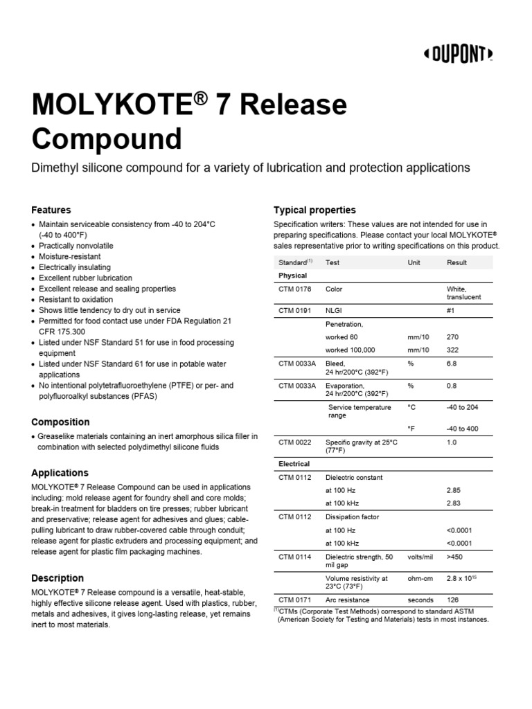 MOLYKOTE 7 Release Compound TDS | PDF | Silicone | Adhesive