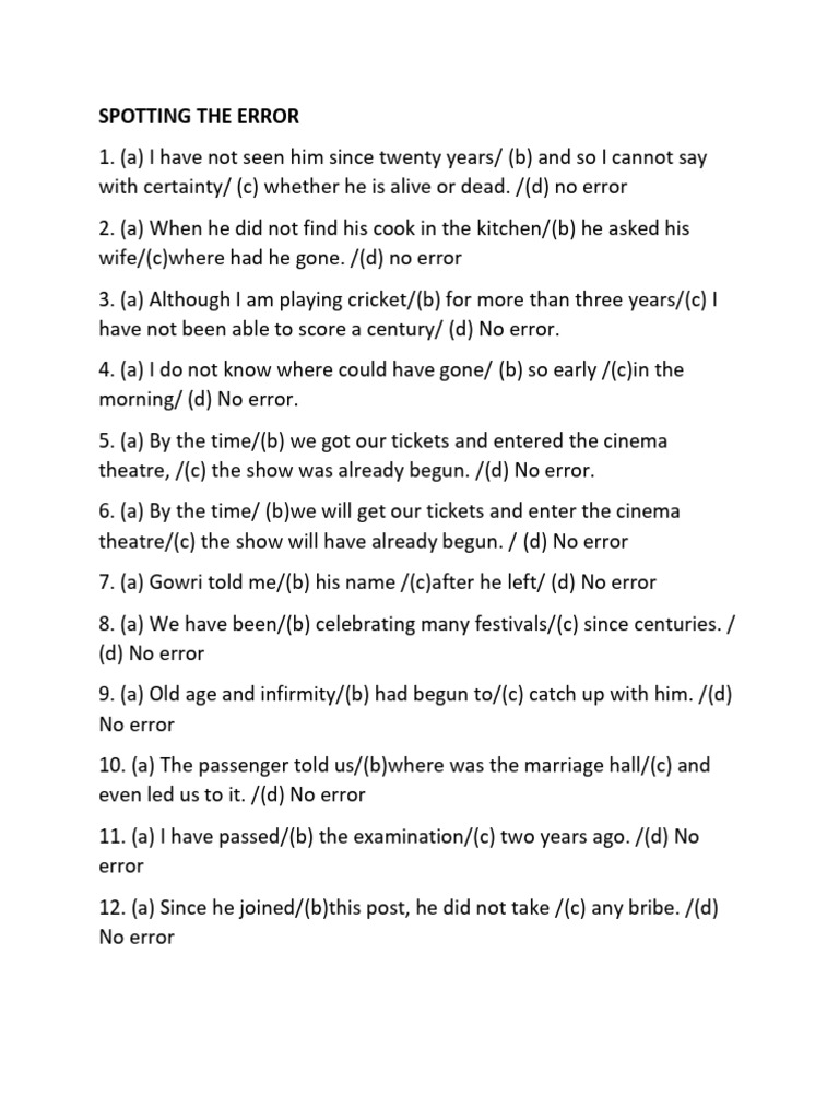 TENSES ( SPOTTING ERRORS) | PDF