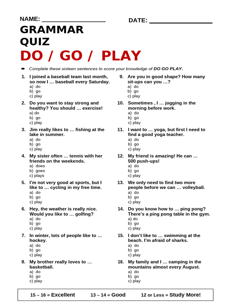 Do Go Play TEST | PDF | Sports & Recreation | Language Arts & Discipline