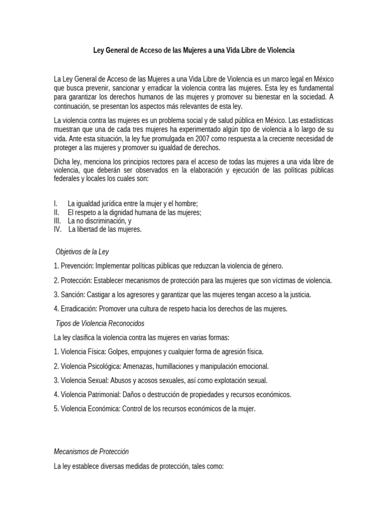 Ley General de Acceso de Las Mujeres A Una Vida Libre de Violencia | PDF | La violencia contra ...