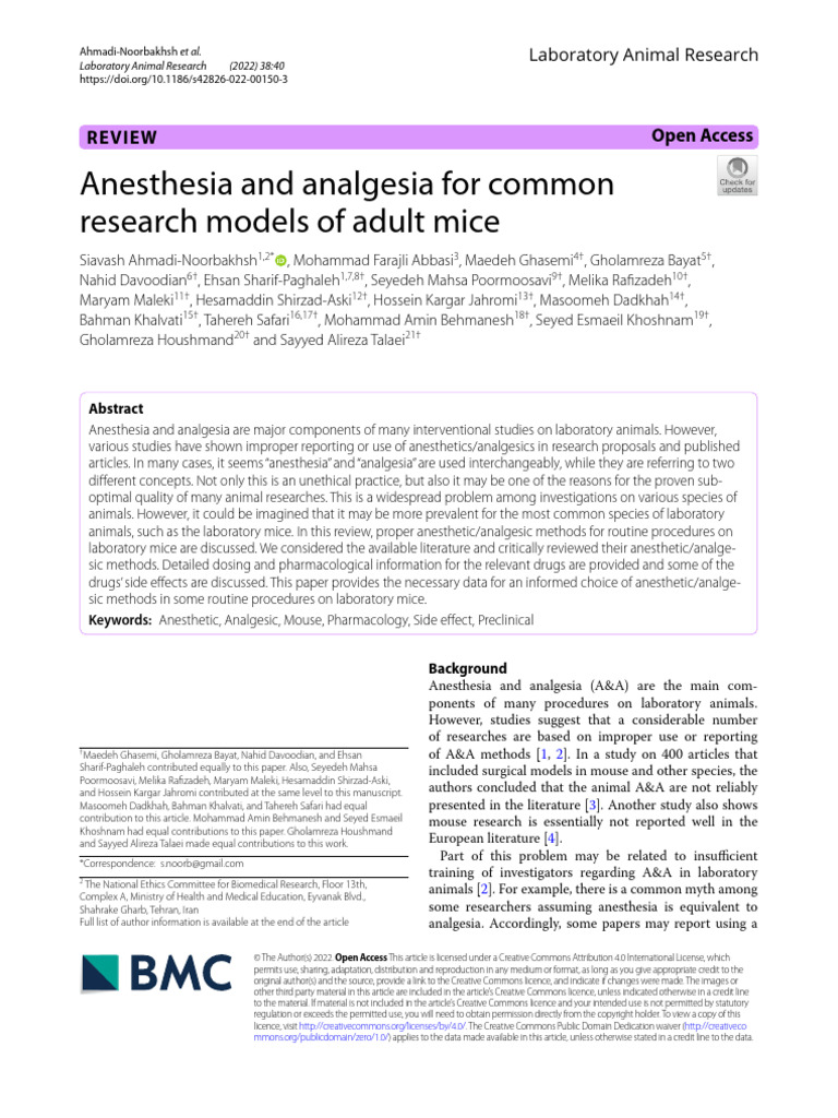 Anesthesia and Analgesia For Common Research Models of Adult Mice | PDF ...