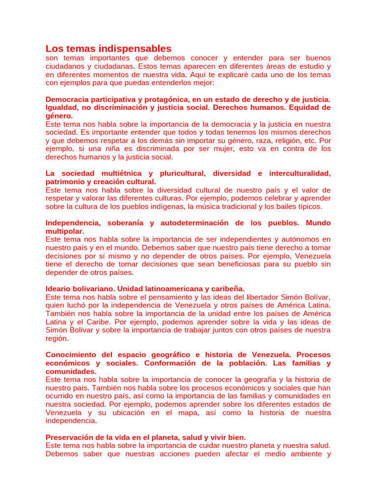 Los Temas Indispensables | PDF | Aprendizaje | Educación primaria