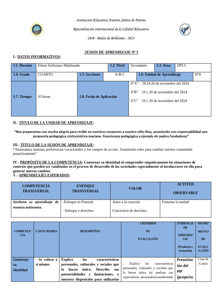 02 DPCC 4 IV Per. U.7 Sesión 04 | PDF | Aprendizaje | Evaluación
